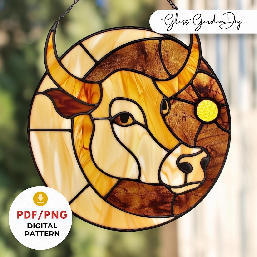 Stained Glass Bull Pattern , Taurus Zodiac Suncatcher Template, Farm ...