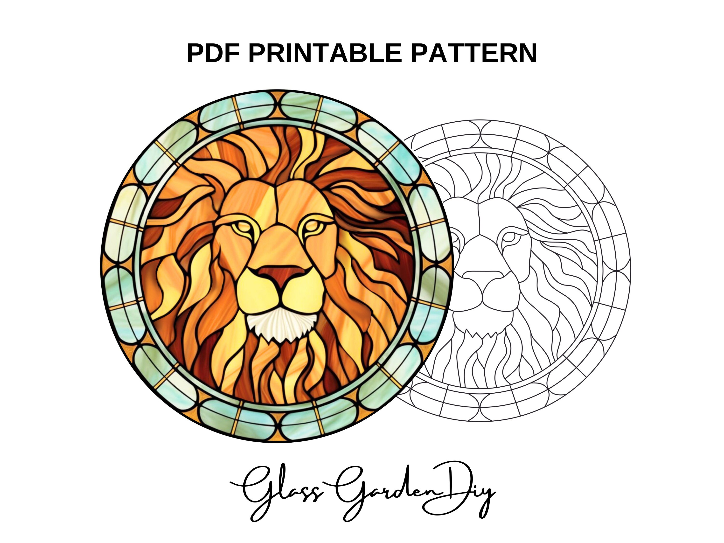 Wild Lion Face in a Circle Frame Panel Ornament Stained Glass Pattern ...