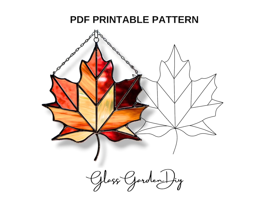 Fall Maple Leaf Ornament Stained Glass Pattern PNG PDF Printable ...
