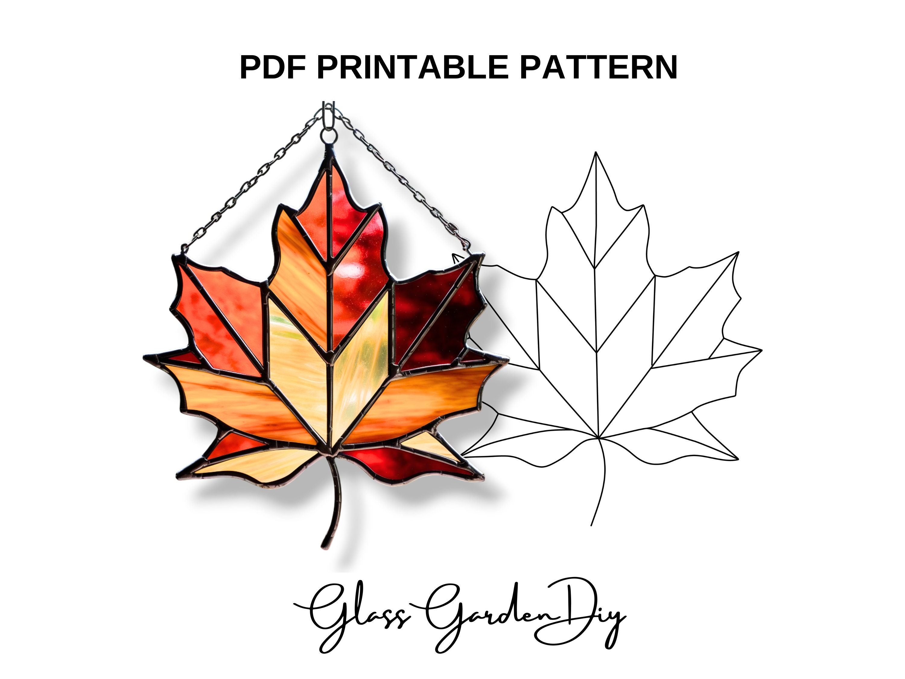 Fall Maple Leaf Ornament Stained Glass Pattern PNG PDF Printable ...