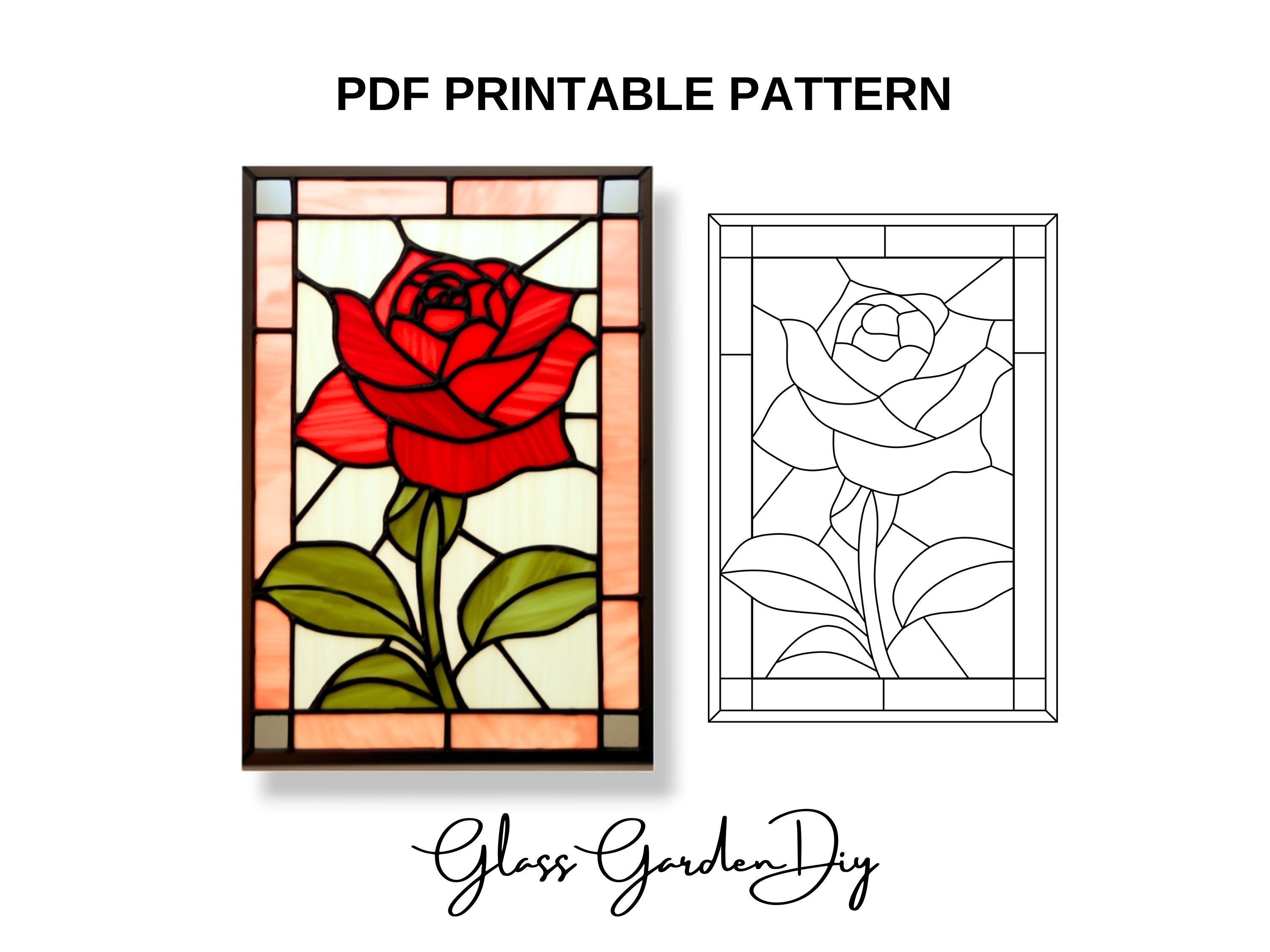 Rose Flower in a Rectagle Frame Ornament Stained Glass Pattern PDF ...