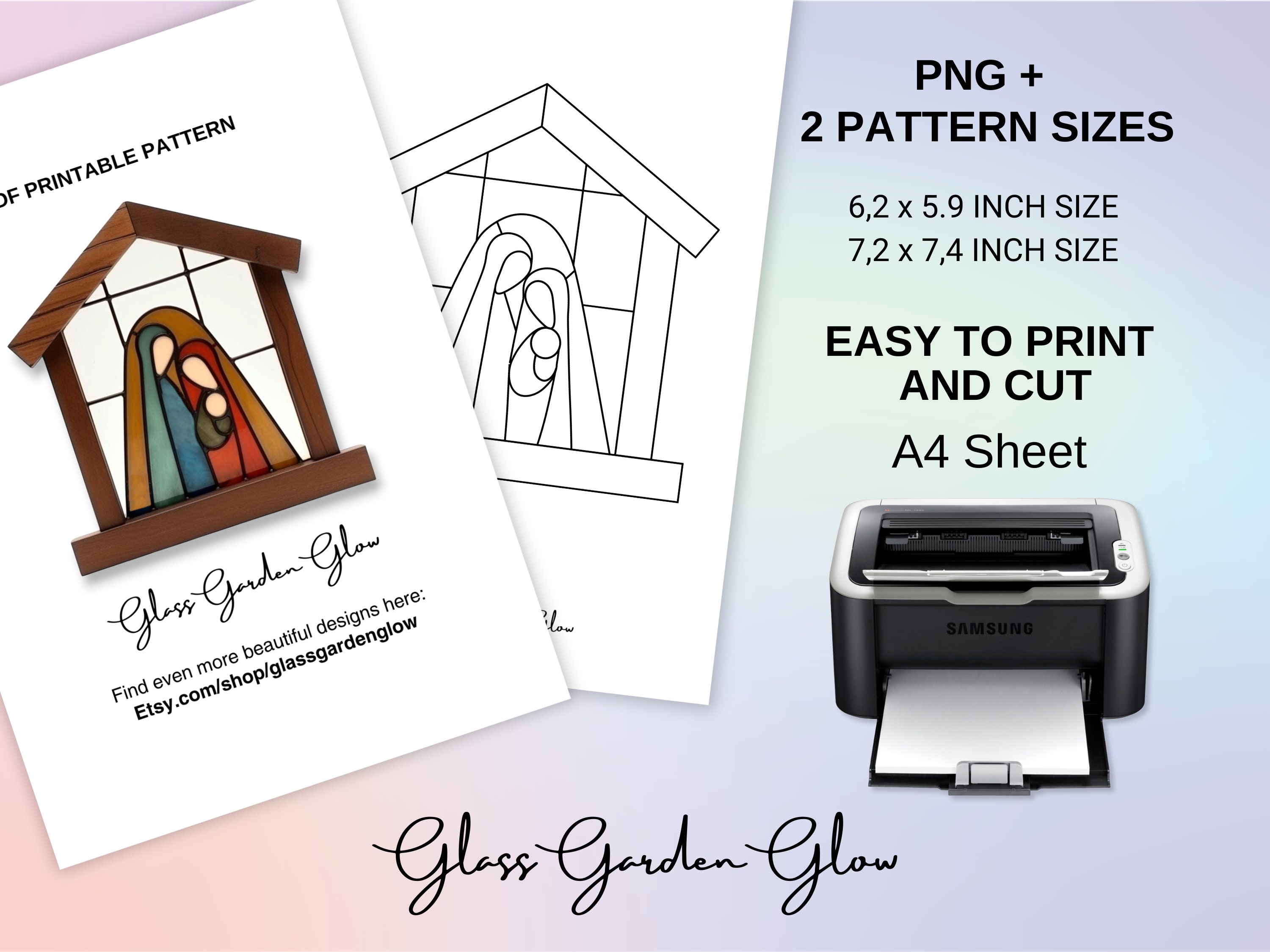 Nativity Scene Christmas Ornament Stained Glass Pattern PDF PNG ...