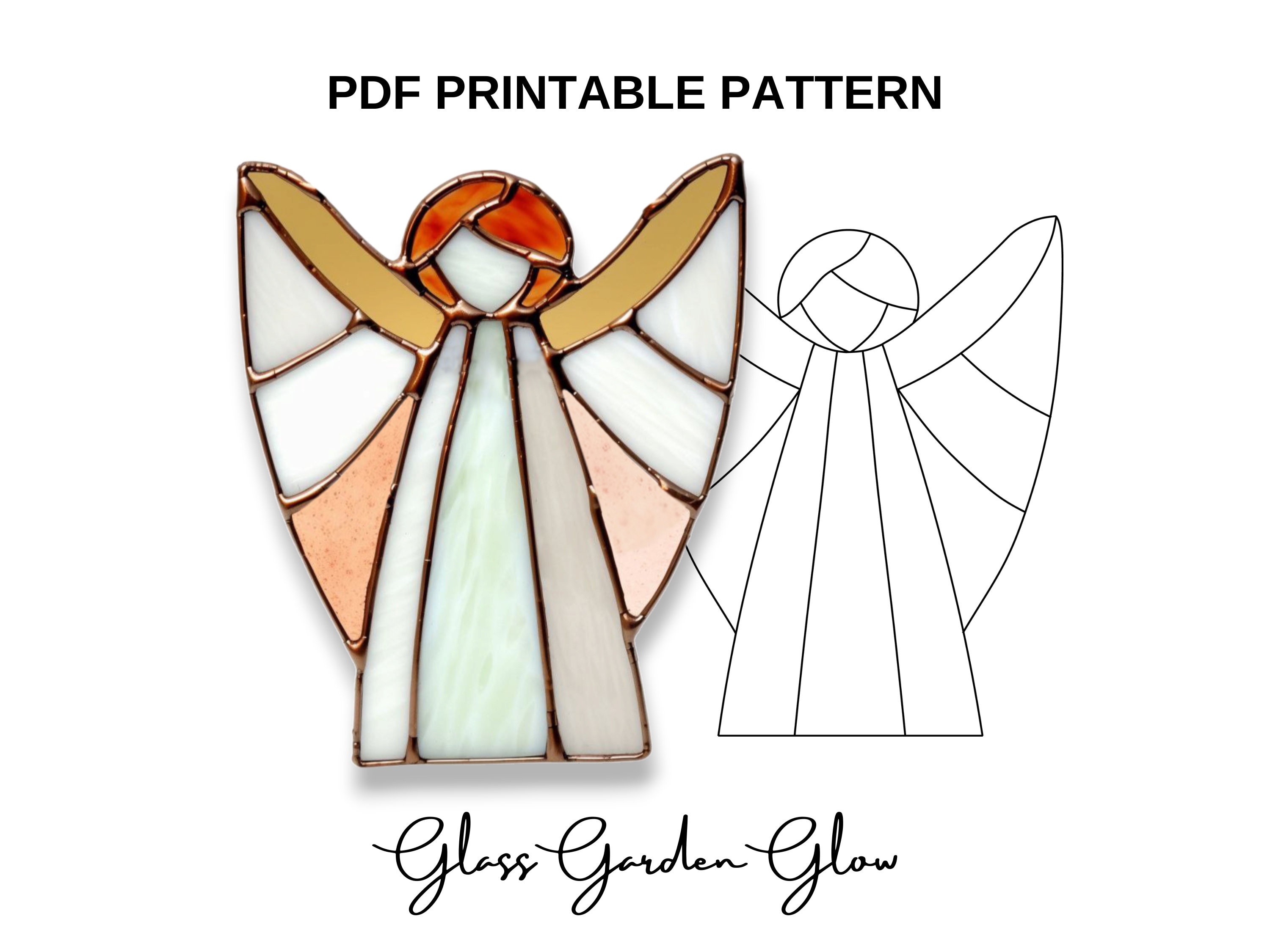 Cute Christmas Angel Ornamnet Stained Glass Pattern PDF PNG Printable ...