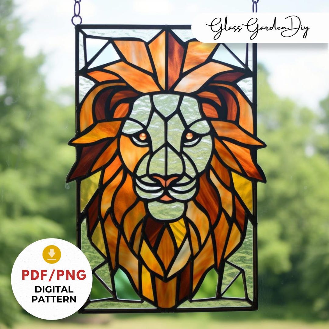 Stained Glass Lion Pattern, DIY Suncatcher Template, PDF PNG Digital ...