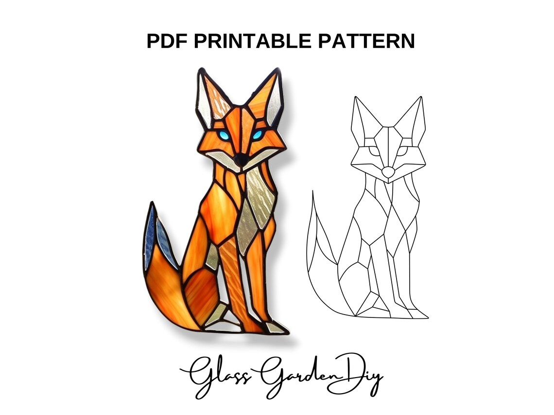 Fox Ornament Stained Glass Pattern PNG PDF Printable Digital Download ...