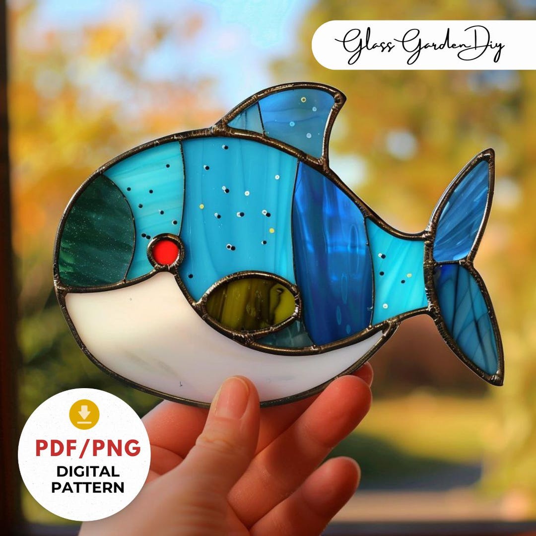Stained Glass Fish Pattern, DIY Suncatcher Template, PDF PNG Digital ...