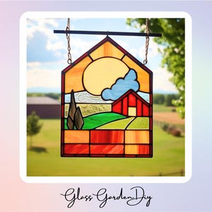 Farmhouse Stained Glass Suncatcher – Rustic Barn & Countryside Window ...