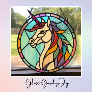 Unicorn Head in a Circle Frame Ornament Stained Glass Pattern PDF ...