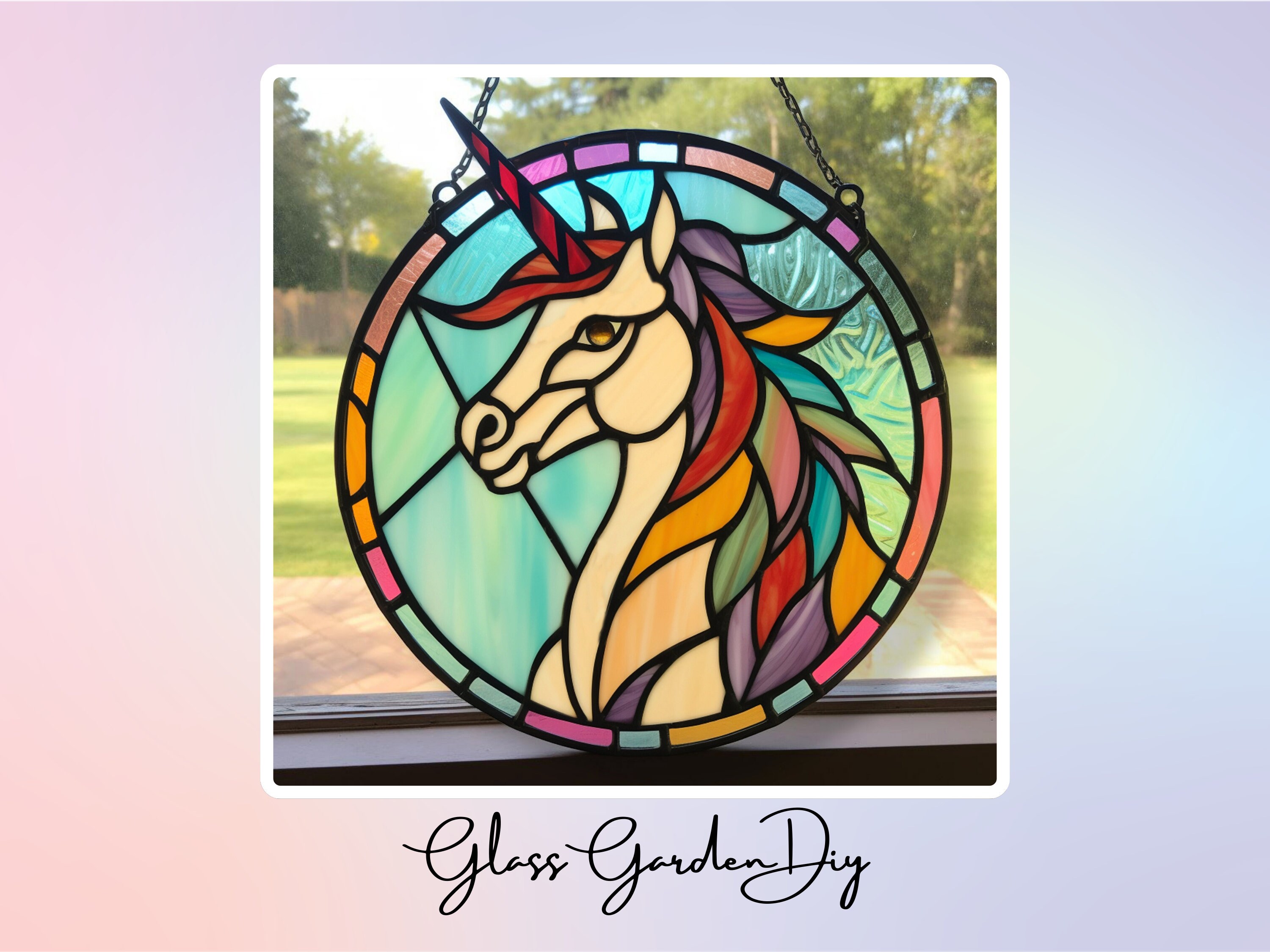 Unicorn Head in a Circle Frame Ornament Stained Glass Pattern PDF ...