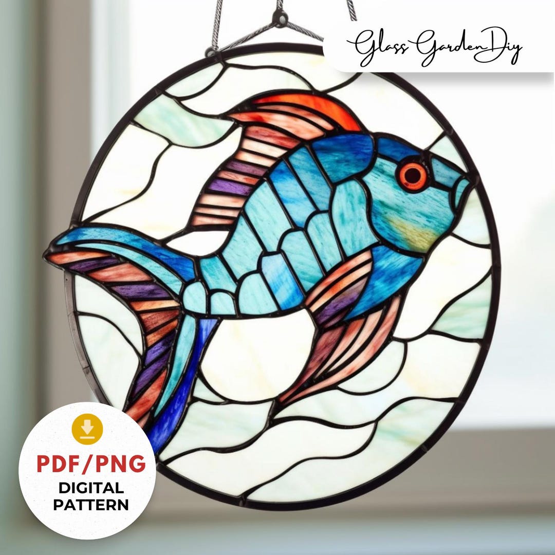 Stained Glass Fish Pattern, DIY Ocean Suncatcher, PDF PNG Digital ...