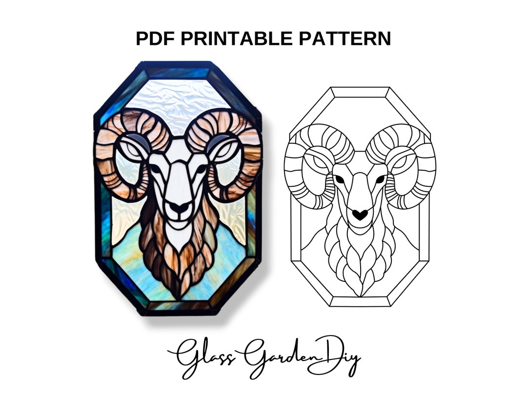 Ram Head in a Frame Stained Glass Pattern PDF PNG Printable File ...