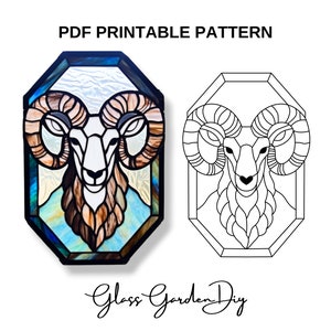 Ram Head in a Frame Stained Glass Pattern PDF PNG Printable File ...