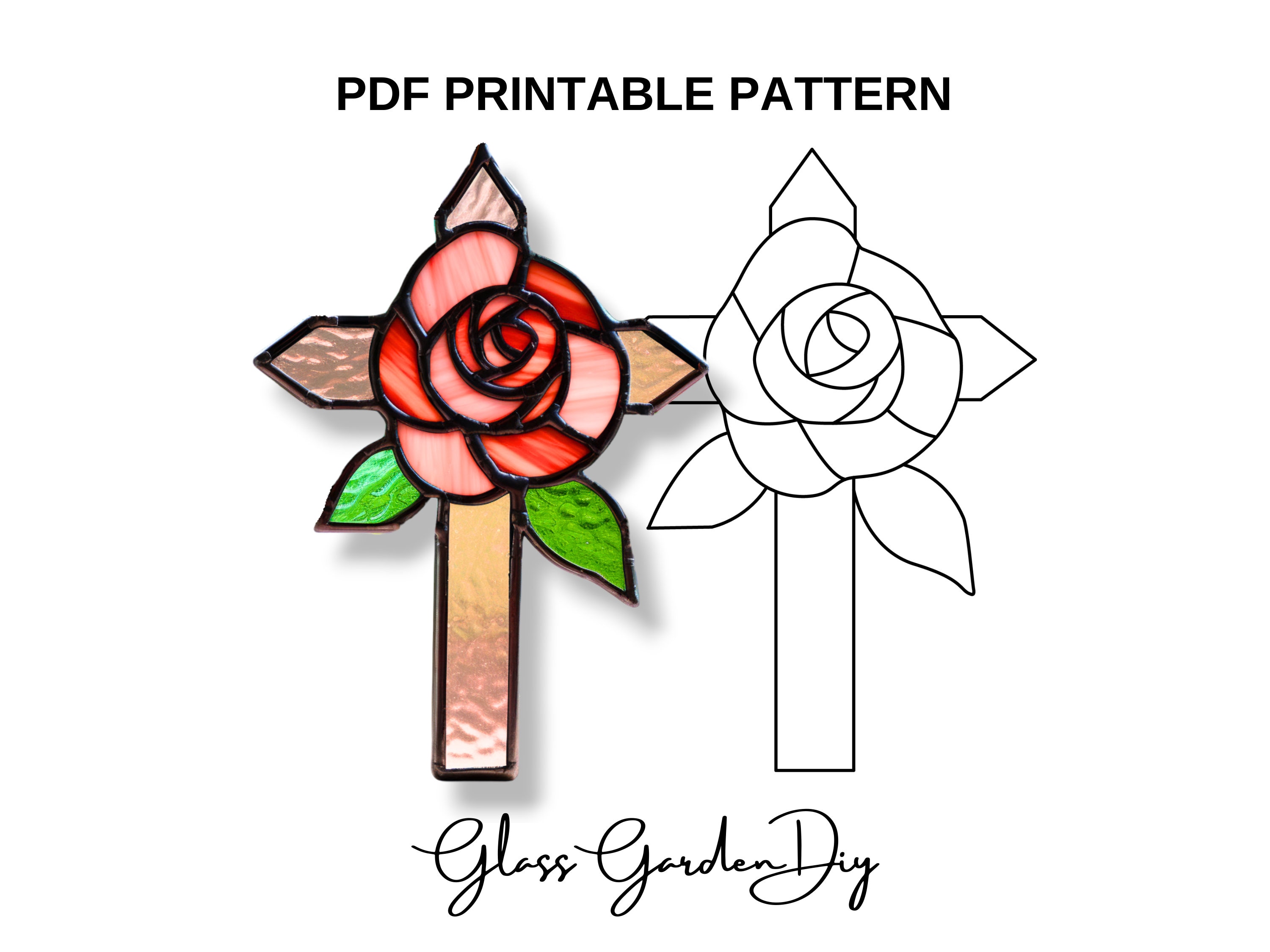 Cross With Rose Flower Christian Ornament Stained Glass Pattern PDF PNG ...