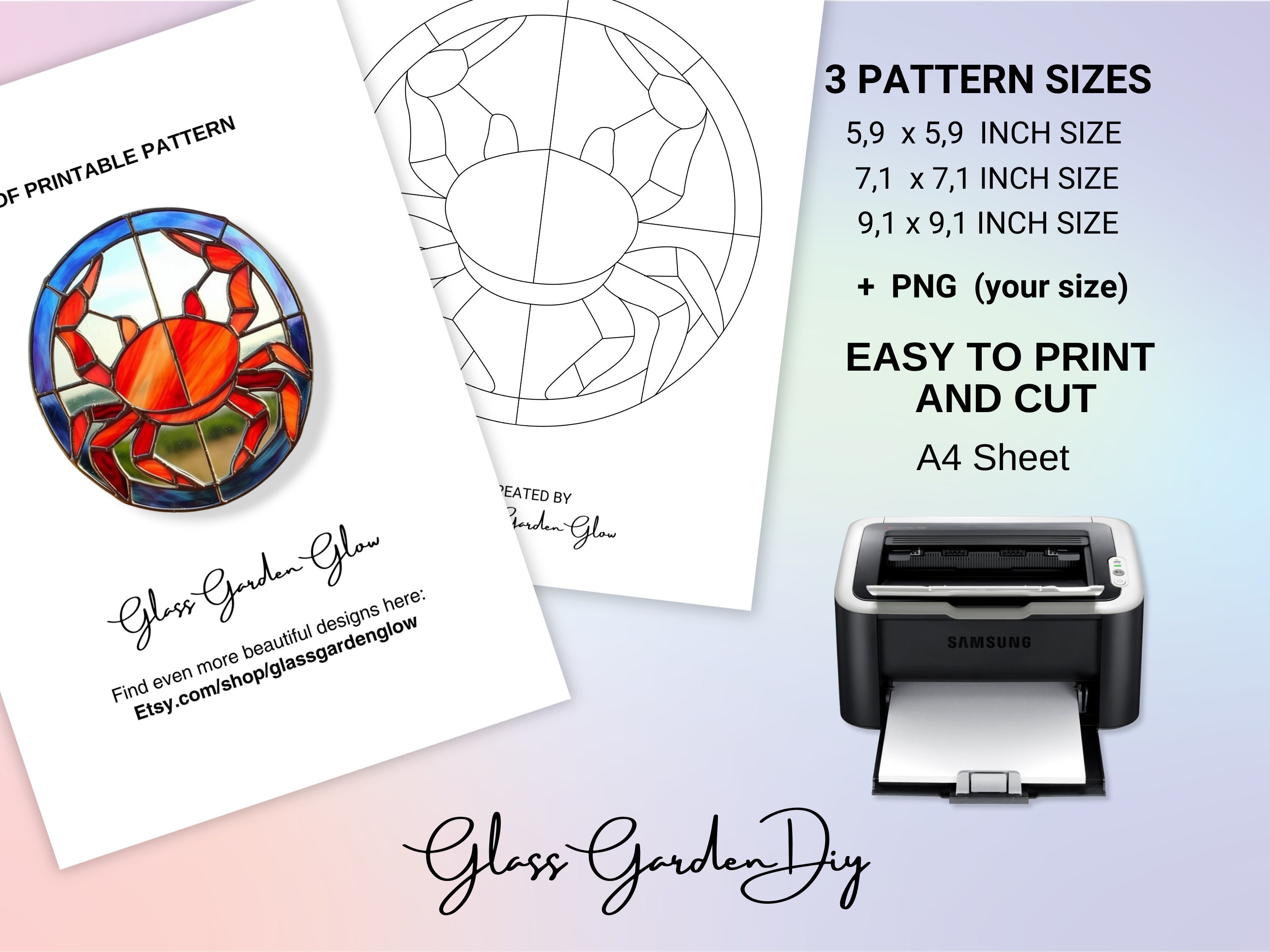 Crab in a Circle Frame Crayfish Ornament Stained Glass Pattern PNG PDF ...