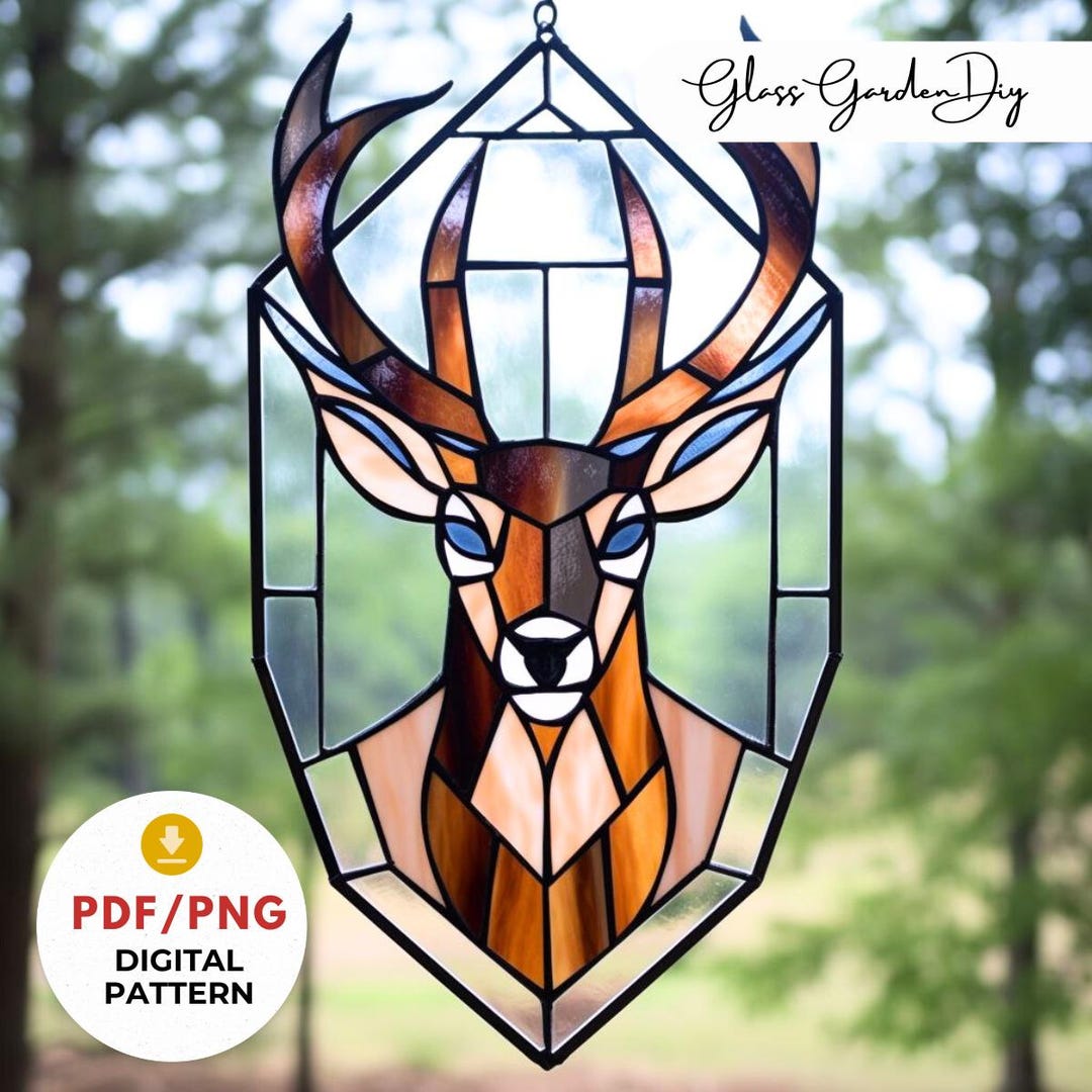 Stained Glass Deer Pattern, DIY Suncatcher Template, PDF PNG Digital ...