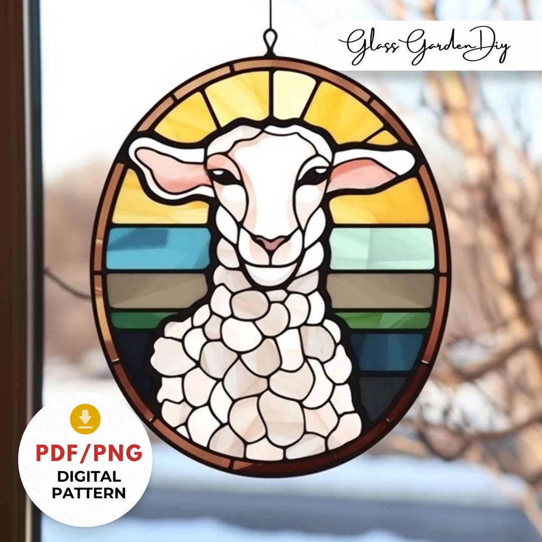 Stained Glass Sheep Pattern, DIY Suncatcher Template, PDF PNG Digital ...