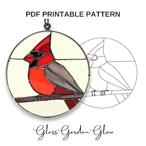 Cardinal Bird Ornament Stained Glass Pattern PDF PNG Printable File ...