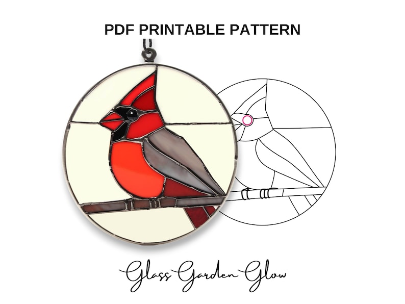 Cardinal Bird Ornament Stained Glass Pattern PDF PNG Printable File ...