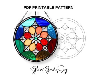 Mundala Sunflower in a Circle Frame Ornament Stained Glass Pattern PDF ...