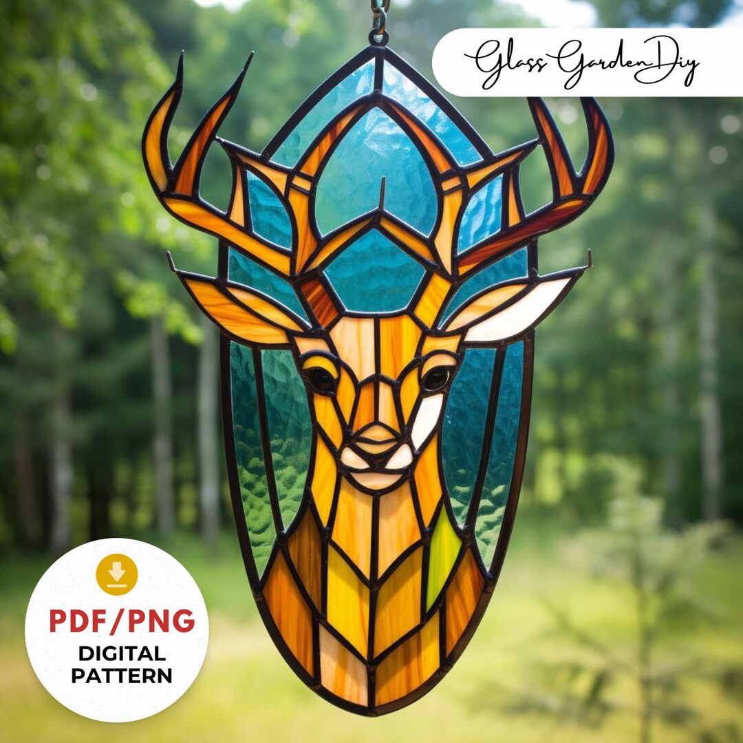 Stained Glass Stag Pattern, DIY Woodland Suncatcher, PDF PNG Digital ...