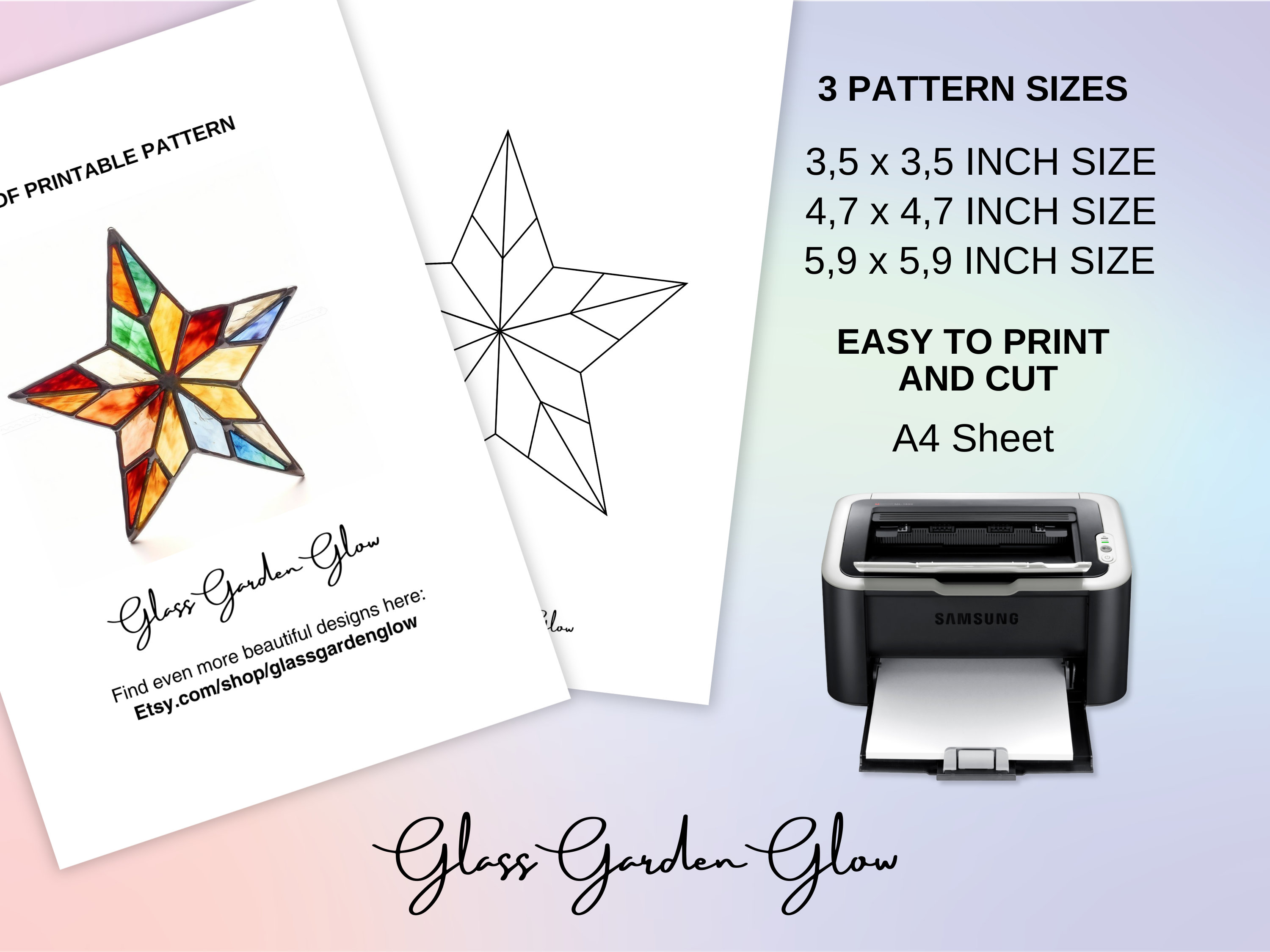 Christmas Star Ornament Stained Glass Pattern PNG PDF Printable Digital ...