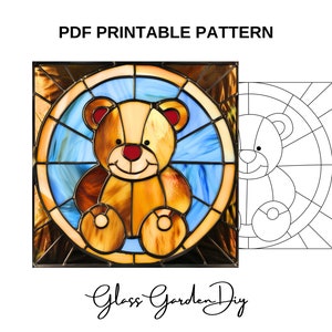 Cute Teddy Bear Stained Glass Pattern PDF PNG Printable File Digital ...