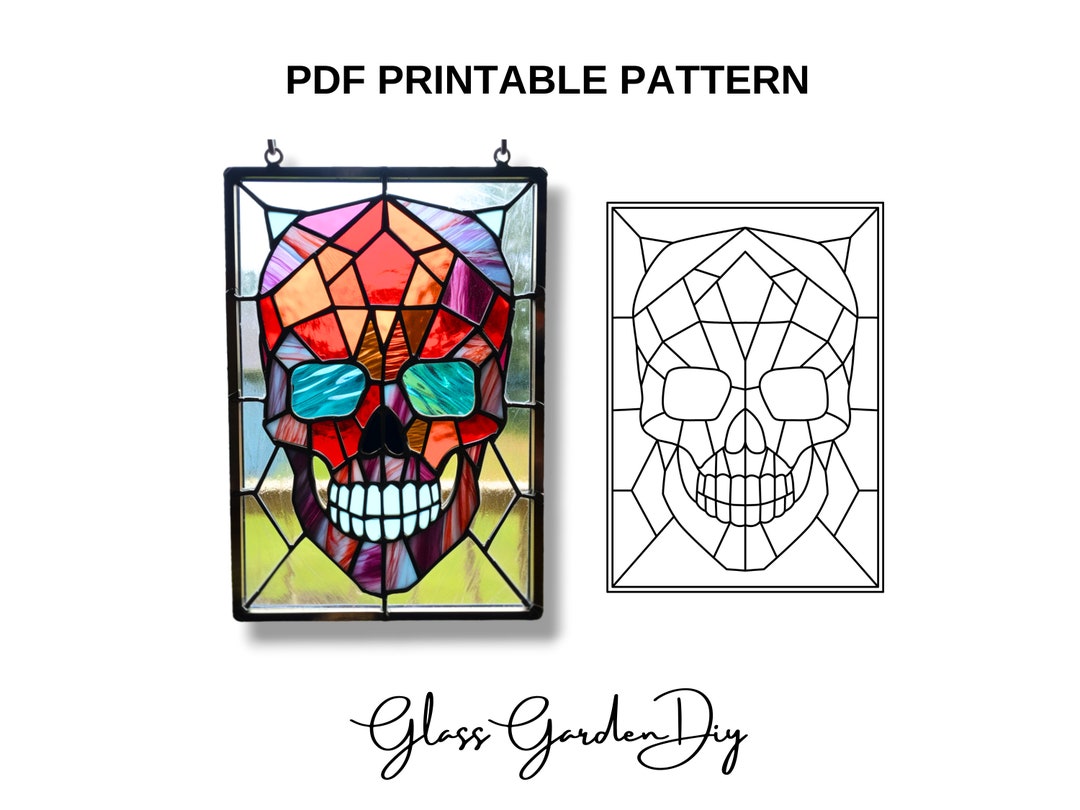 Skull Skeleton Head in a Frame Ornament Stained Glass Pattern PDF PNG ...