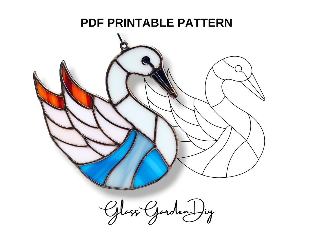 Swan Bird Ornament Stained Glass Pattern PNG PDF Printable Digital ...