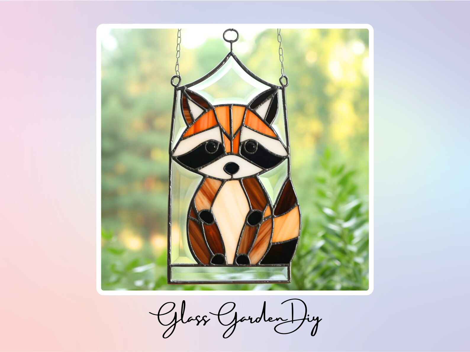 Cute Raccoon in a Frame Ornament Stained Glass Pattern PNG PDF ...
