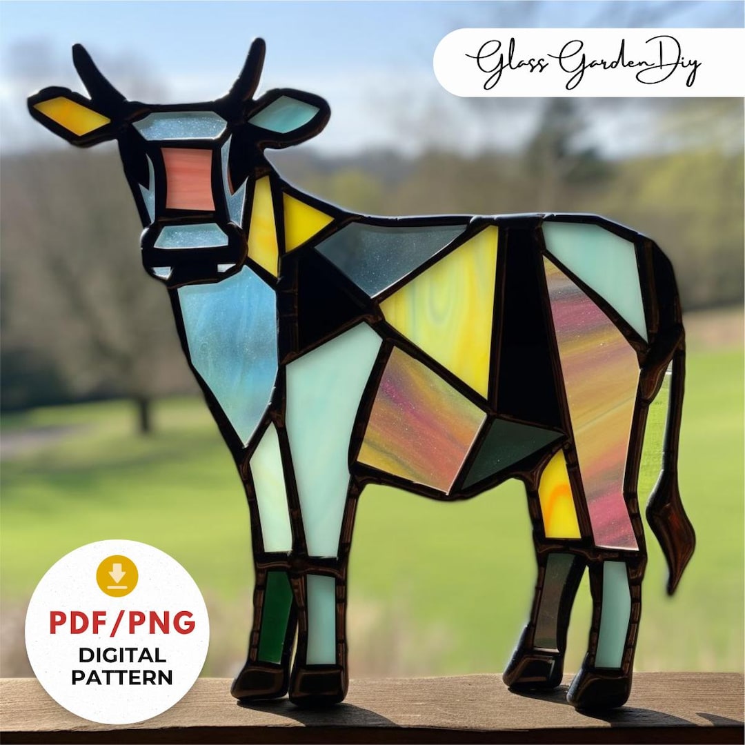 Stained Glass Cow Pattern, Farmhouse Suncatcher DIY, Rustic Home Decor ...