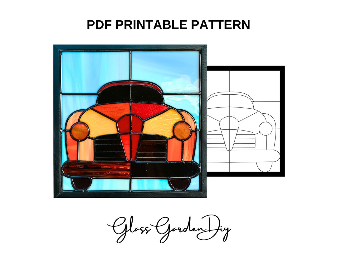 Vintage Car Stained Glass Pattern PDF PNG Printable File Digital ...