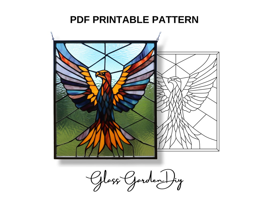 Mountain Eagle Bird in a Frame Ornament Stained Glass Pattern PNG PDF ...