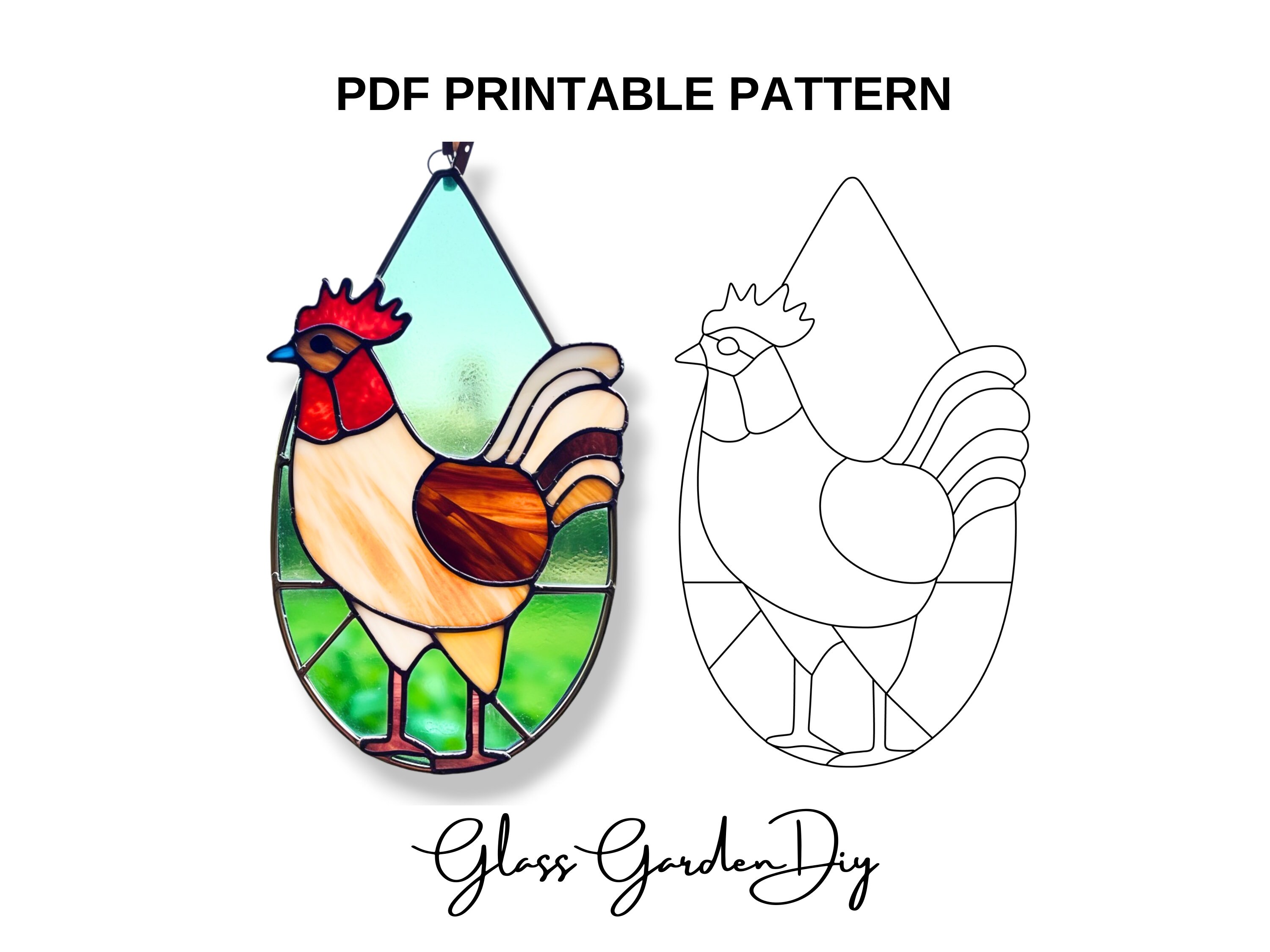 Rooster Ornament Stained Glass Pattern PNG PDF Printable Digital ...
