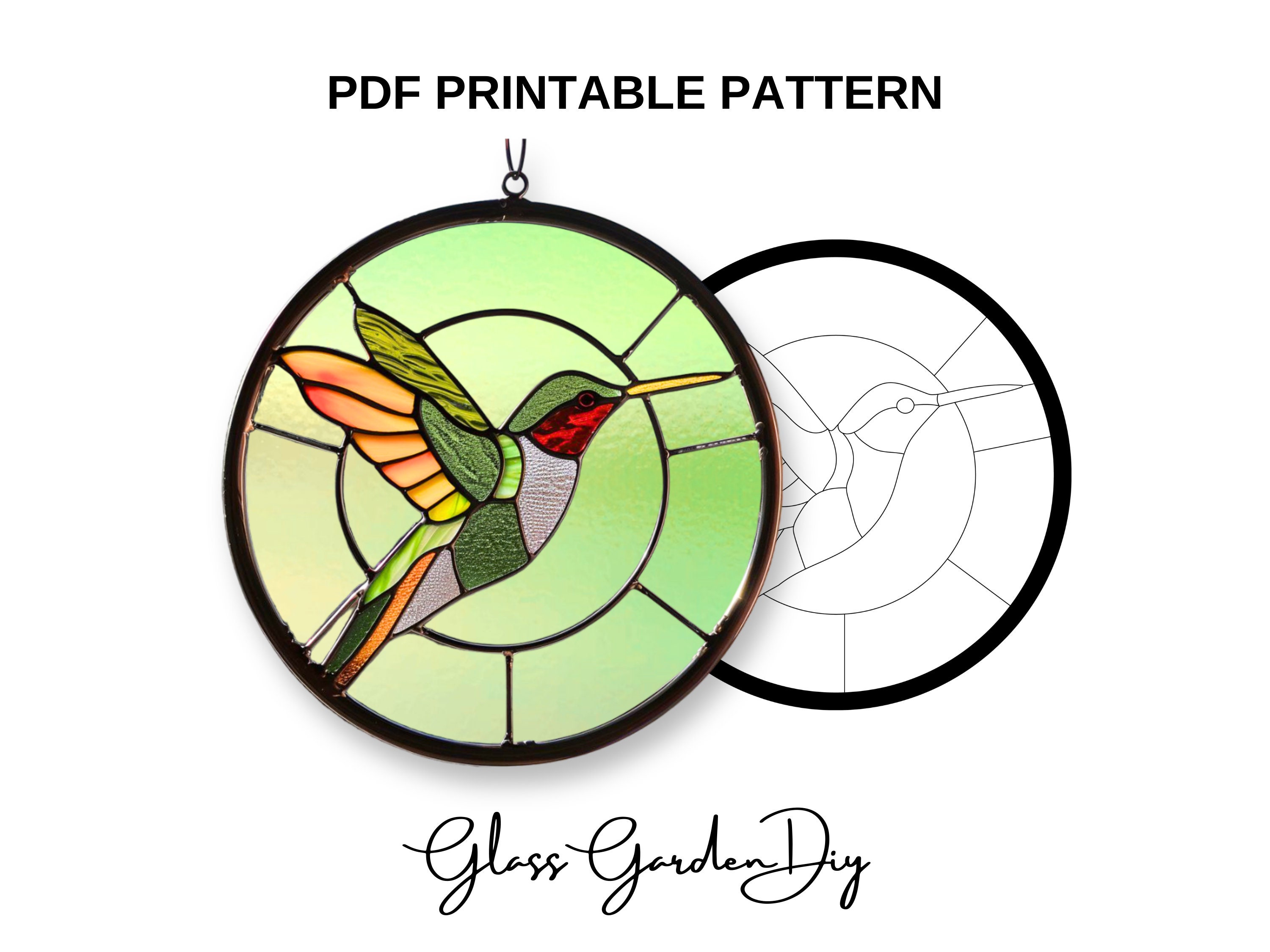 Hummingbird in a Circle Frame Stained Glass Pattern PDF PNG Printable ...