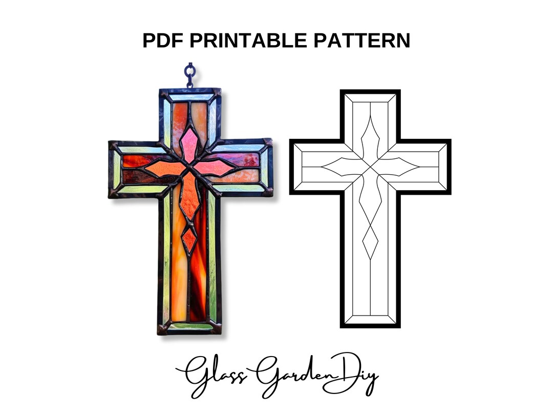 Christian Cross Church Decor Stained Glass Pattern PNG PDF Printable ...
