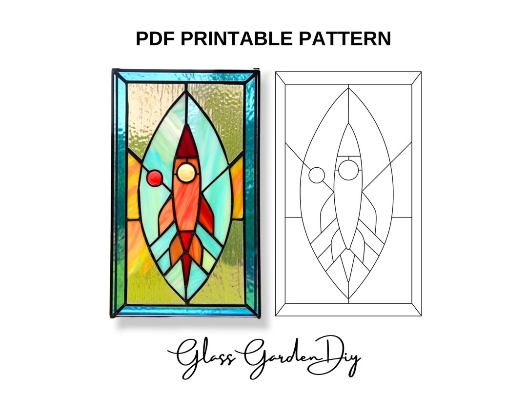 Rocket Spaceship in a Frame Ornament Stained Glass Pattern PDF PNG ...