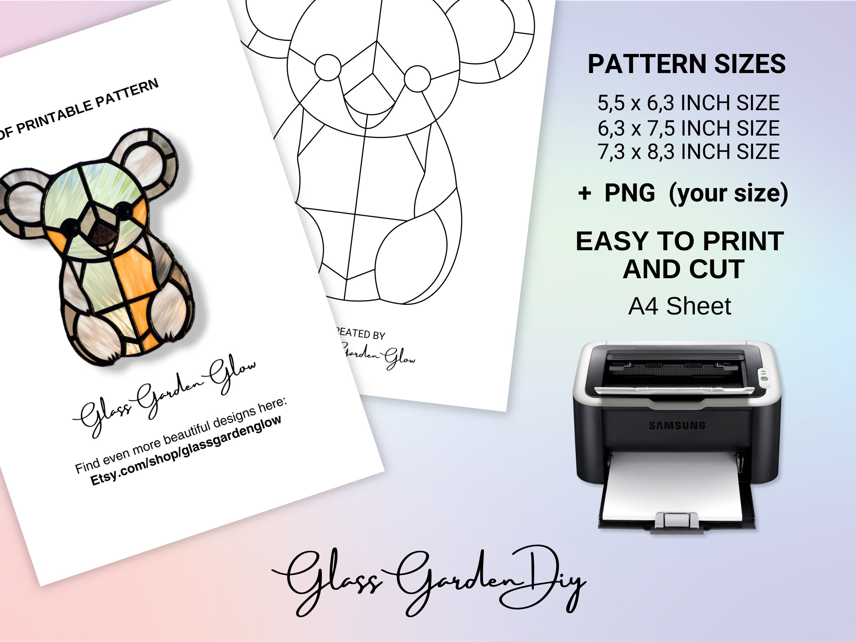 Cute Koala Stained Glass Pattern PDF PNG Printable Digital Download - Etsy