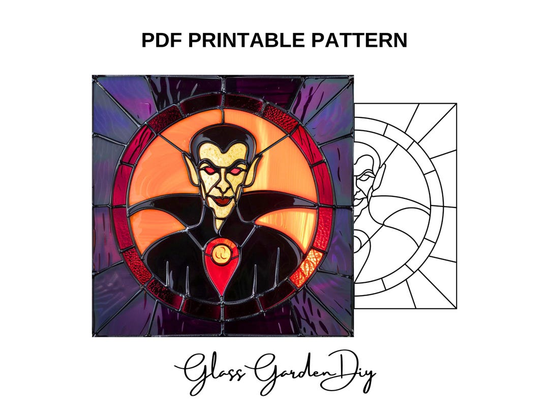 Halloween Vampire Portrait Stained Glass Pattern PDF PNG Printable ...