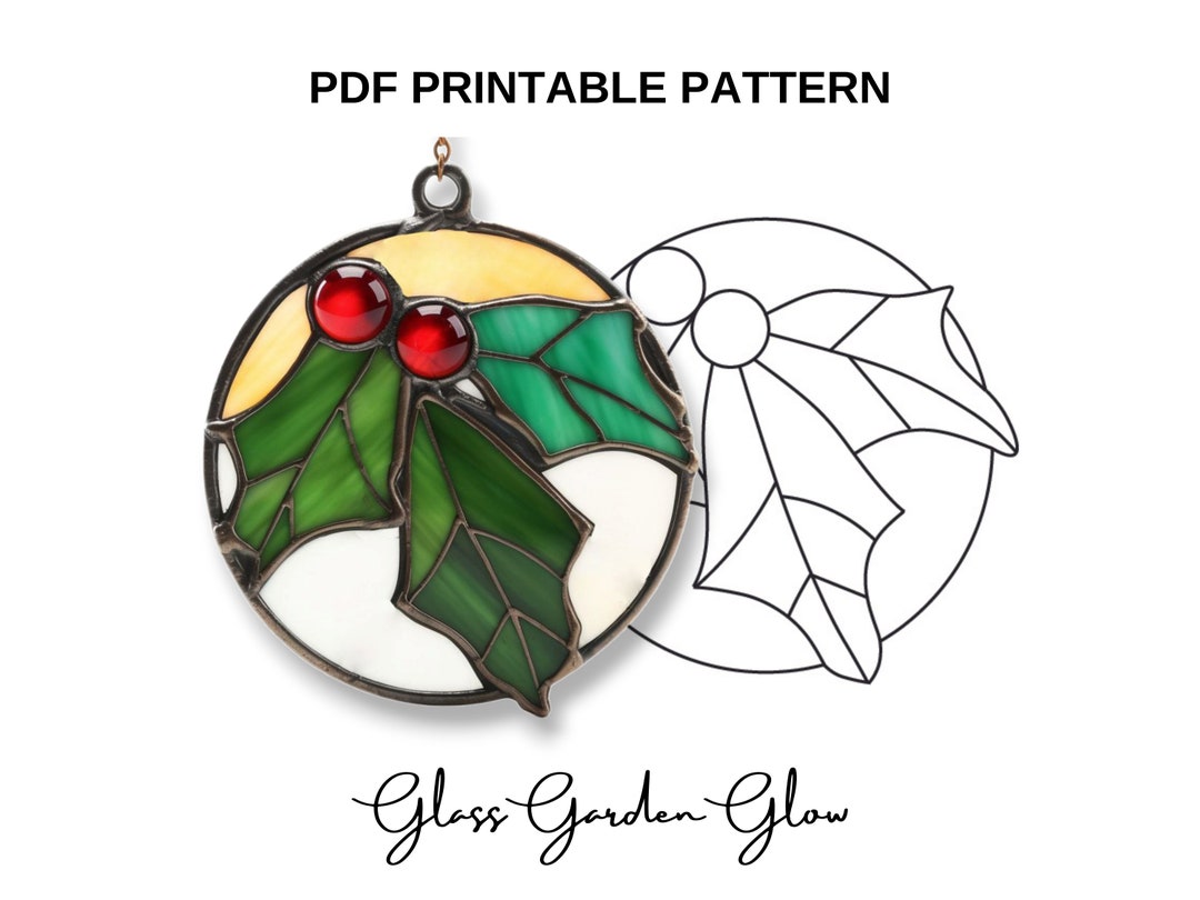Holly Leaf Christmas Ornament Stained Glass Pattern Printable PDF ...