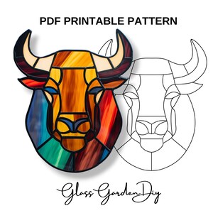 Bison Bull Head Ornament Stained Glass Pattern PDF Printable Digital ...