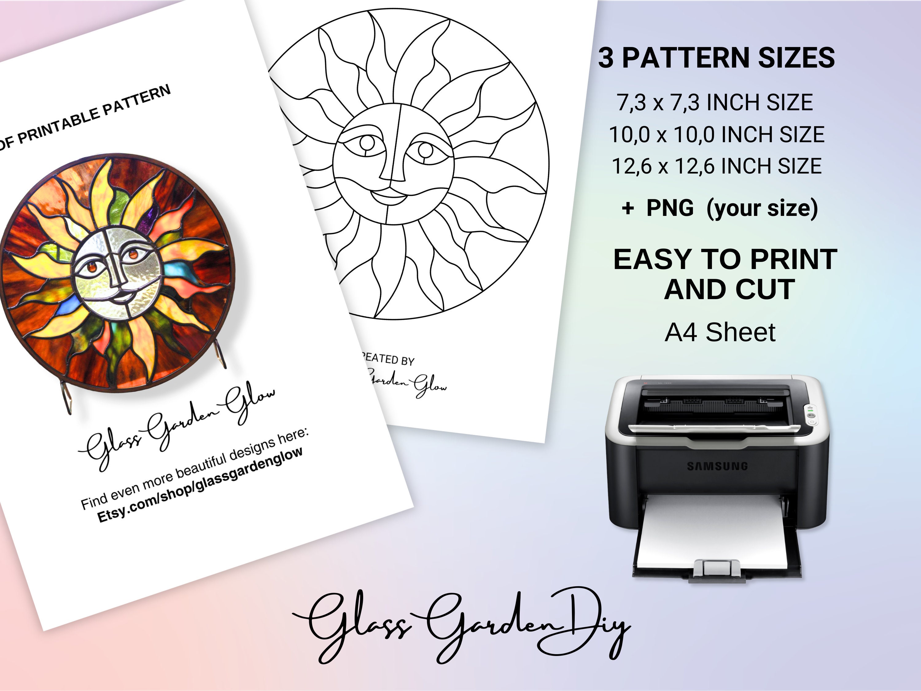 Medieval Sun in a Circle Frame Ornament Stained Glass Pattern PNG PDF ...