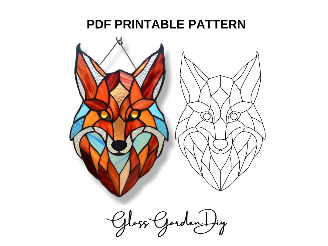 Fox Head Ornament Stained Glass Pattern PNG PDF Printable Digital ...