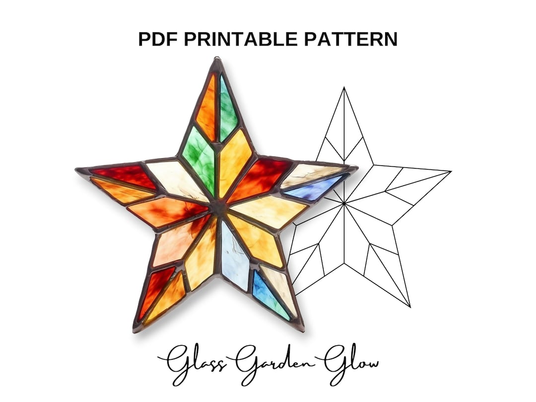 Christmas Star Ornament Stained Glass Pattern PNG PDF Printable Digital ...