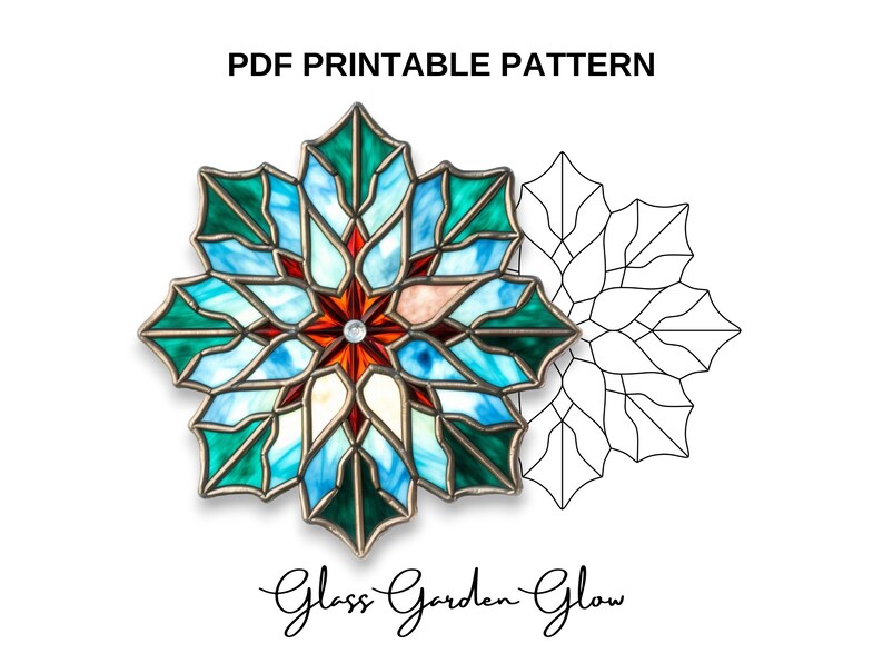 Snowflake Christmas Ornamnet Stained Glass Pattern Printable PDF ...