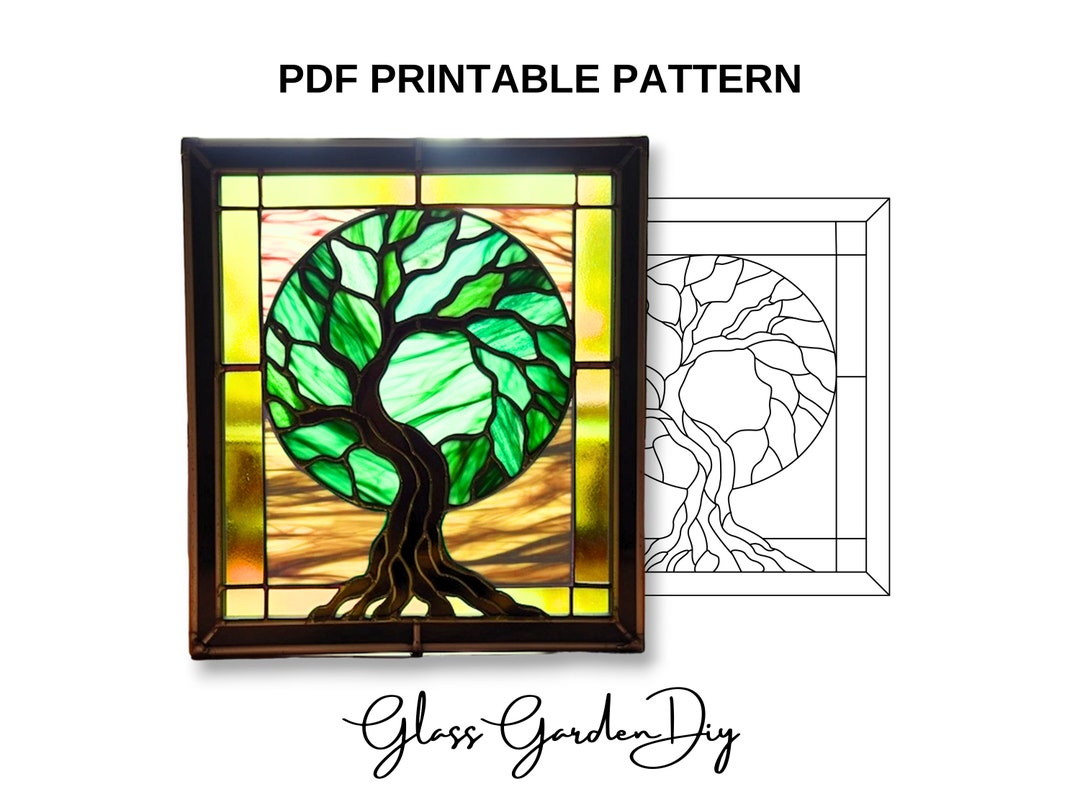 Tree of Life Oak Ornament in a Frame Stained Glass Pattern PNG PDF ...