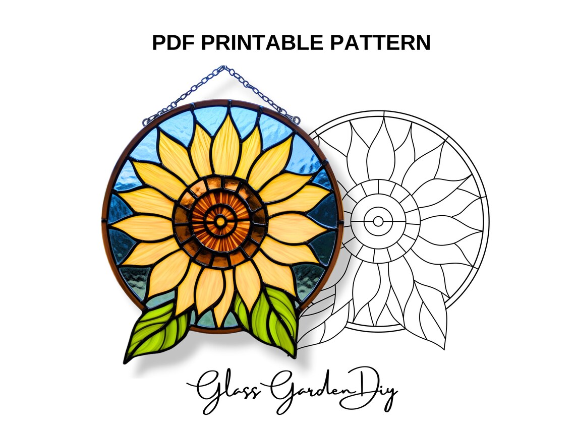 Mundala Sunflower in a Circle Frame Ornament Stained Glass Pattern PDF ...