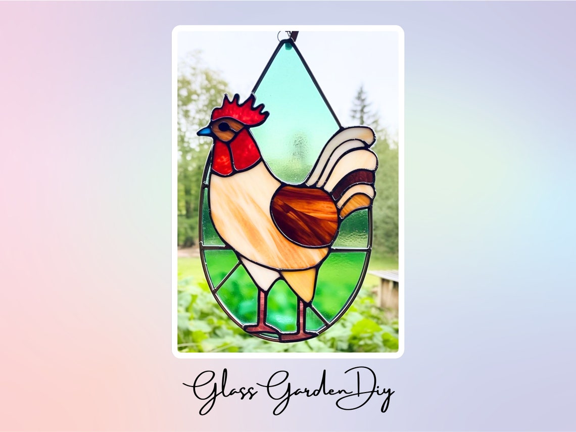 Rooster Ornament Stained Glass Pattern PNG PDF Printable Digital ...