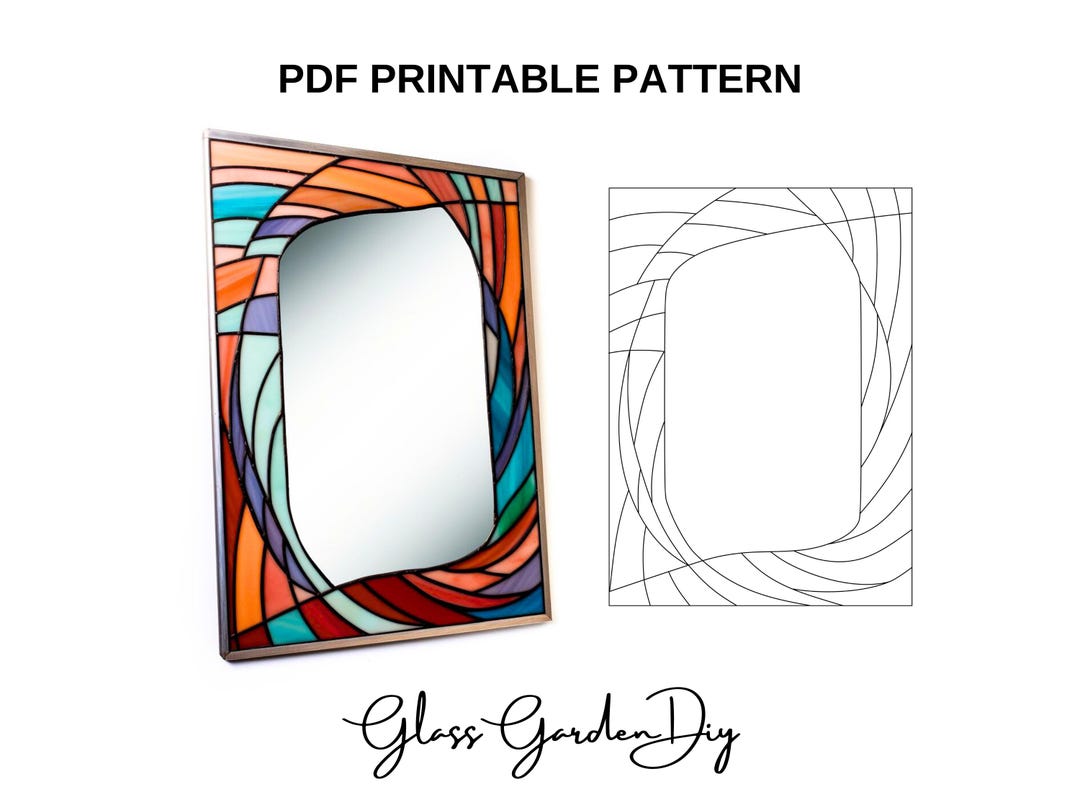 Stained Glass Mirror Frame Pattern PDF, DIY Printable Template, Modern ...
