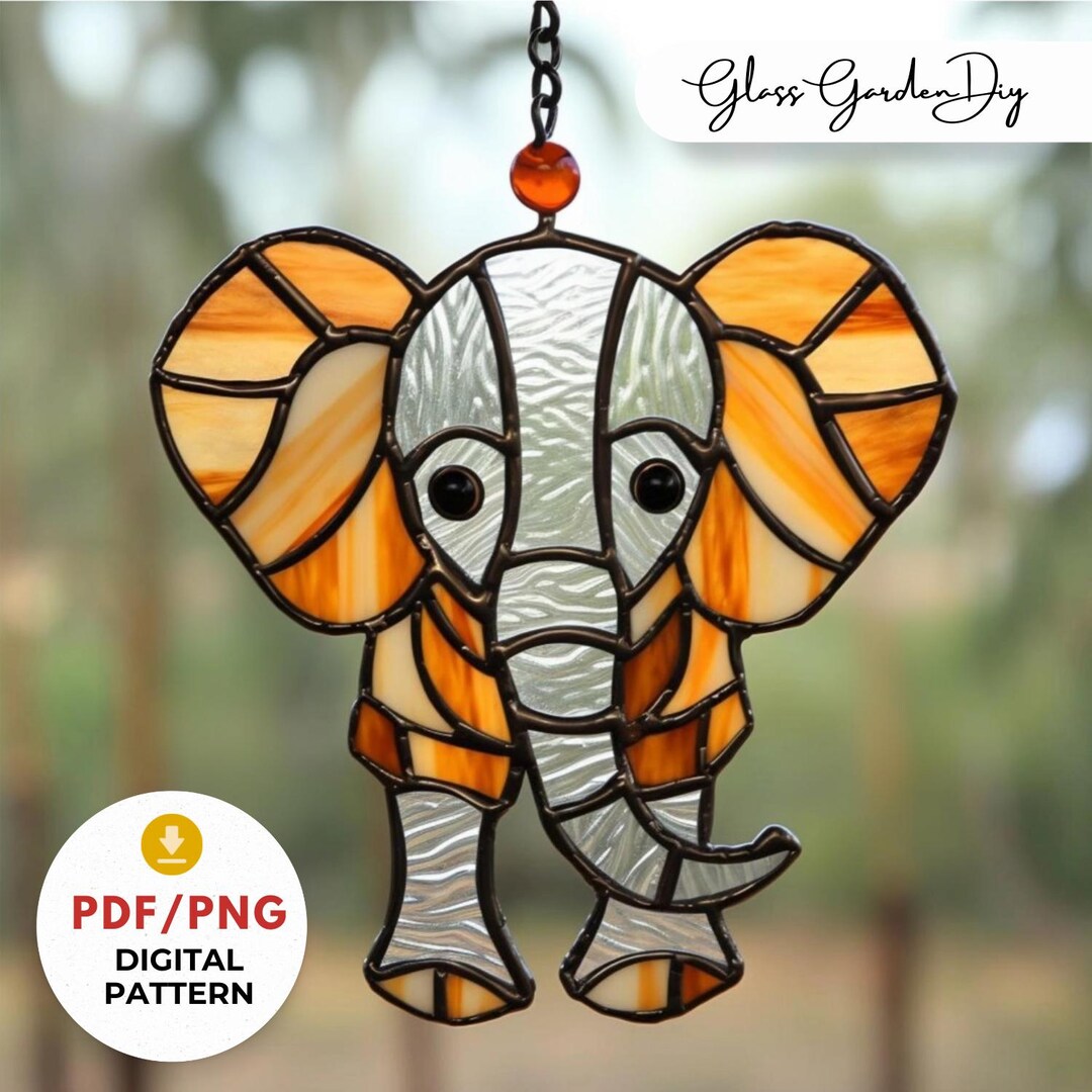 Stained Glass Elephant Pattern, DIY Suncatcher Template, Digital ...