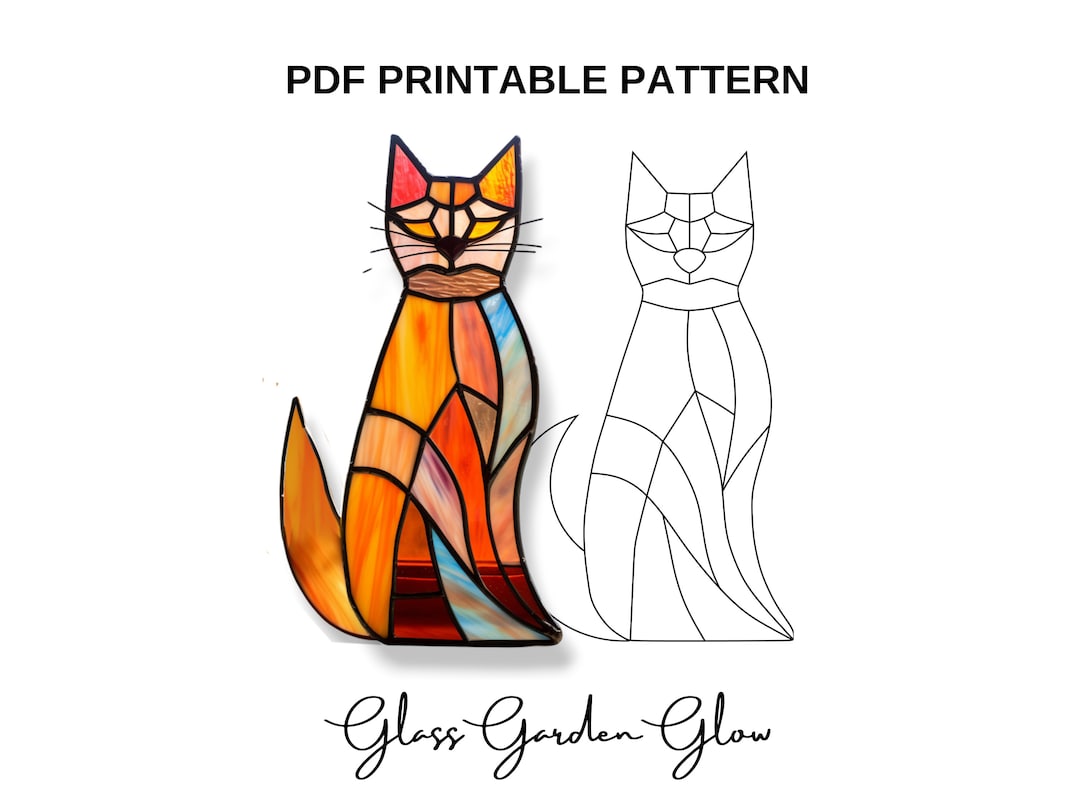 Cat Ornament Stained Glass Pattern PNG PDF Printable Digital Download ...